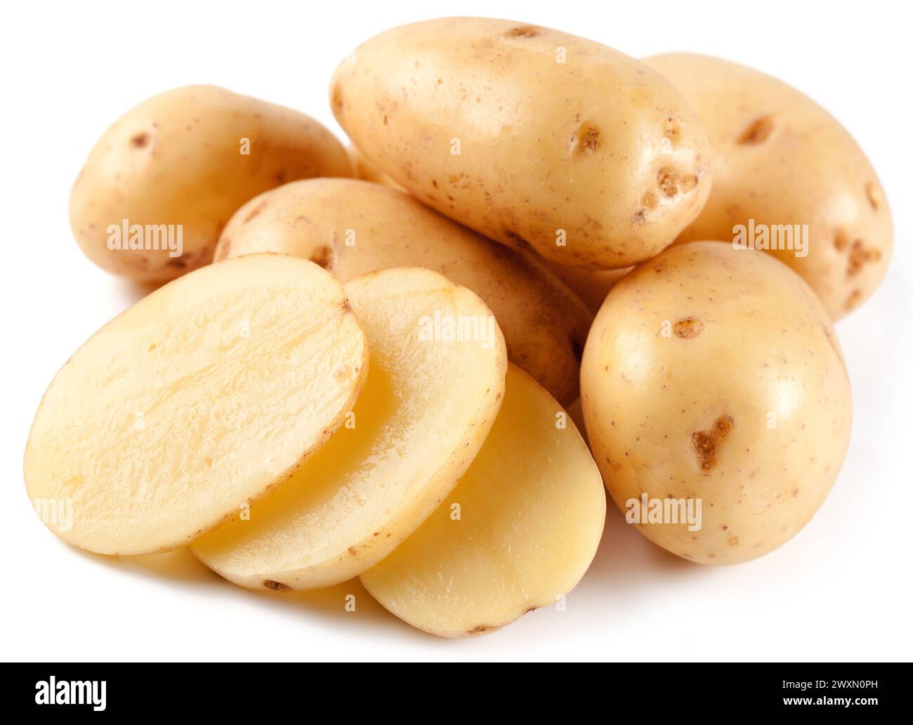 Potatoes tubers and potato slices isolated on white background Stock ...