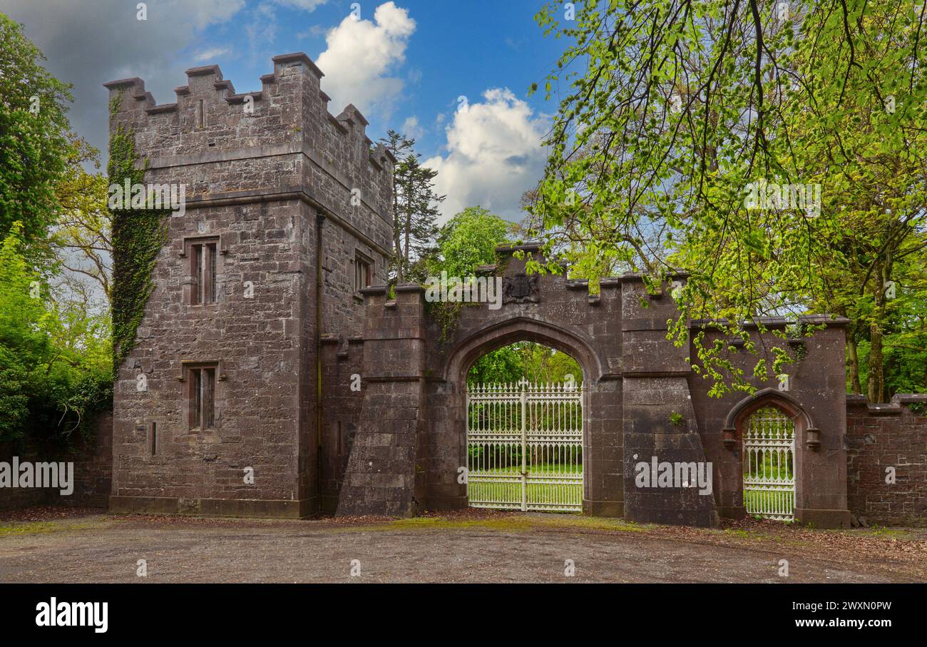 The former 19th-century main gateway to Dunsany Castle in County Meath ...
