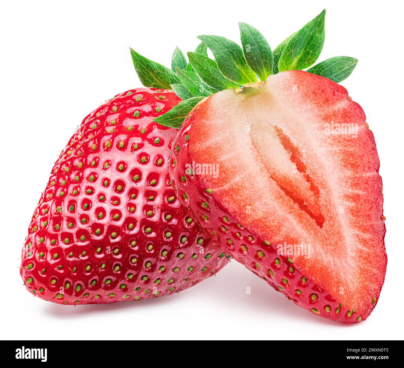 Strawberry and half of strawberry isolated on white background Stock ...