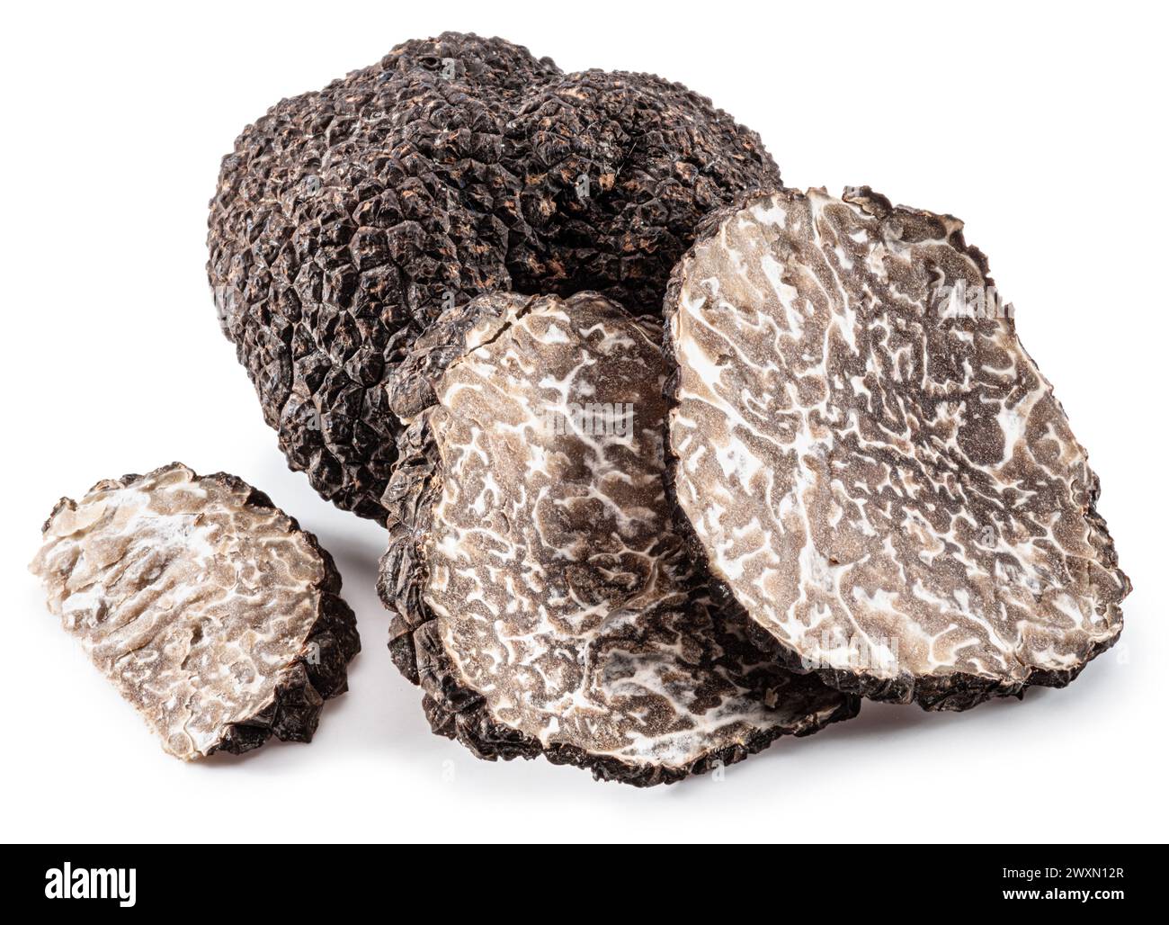 Summer truffles and truffle slices isolated on white background. Close ...