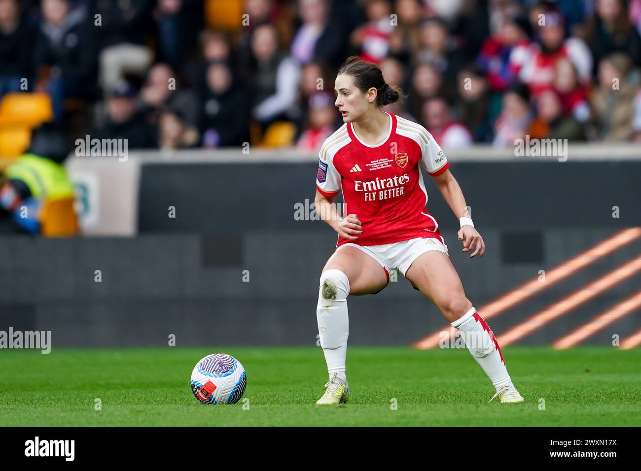 Wolverhampton, England, March 31st 2024: Emily Fox (2 Arsenal) controls ...