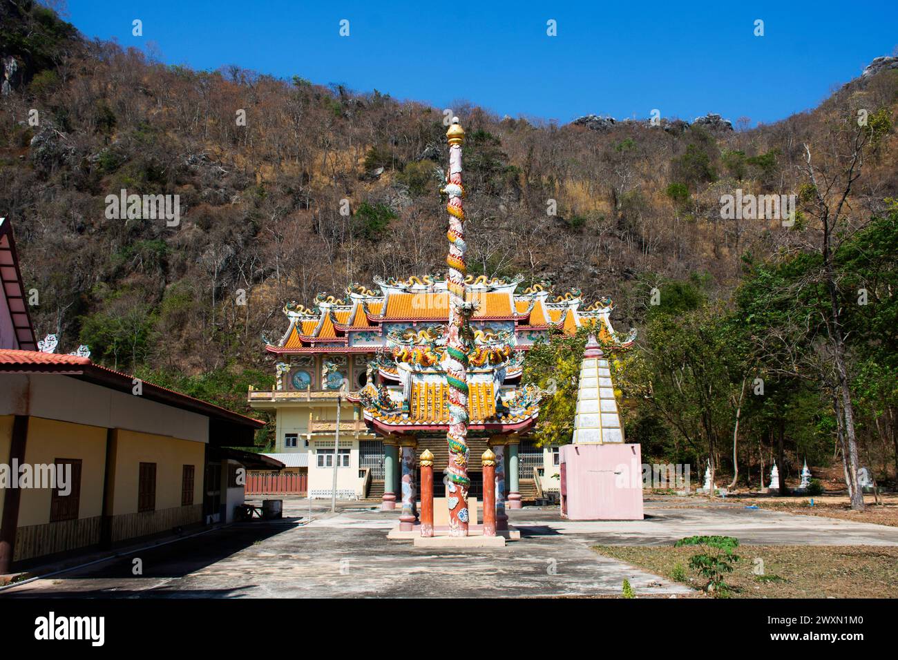 Ancient building of lord god goddess in chinese shrine for thai people ...