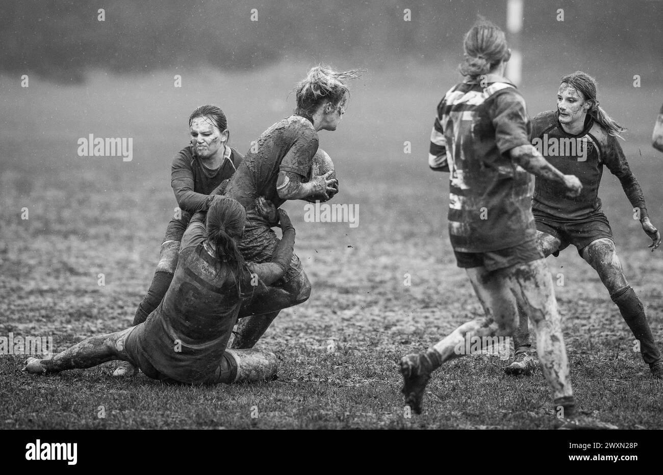 Female rugby tackle Black and White Stock Photos & Images - Alamy