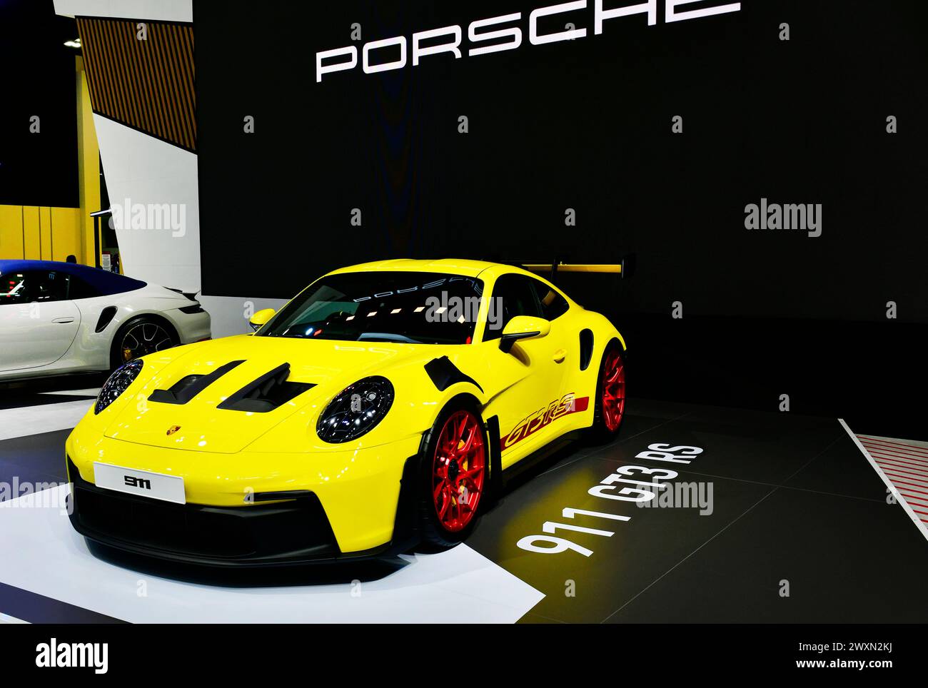 Thailand-March 27,2024: Yellow Porsche 911 GT3 RS sportscar.at the 45 ...