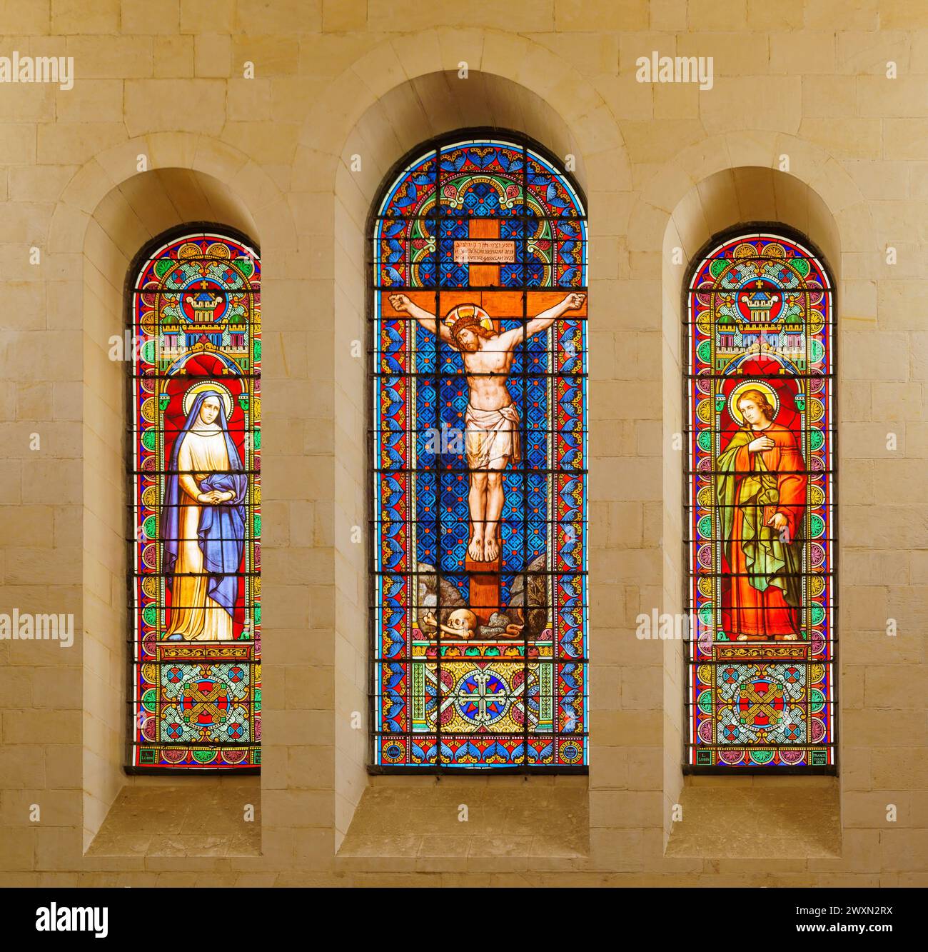 Jerusalem, Israel - March 29, 2024: View of stained-glass windows ...