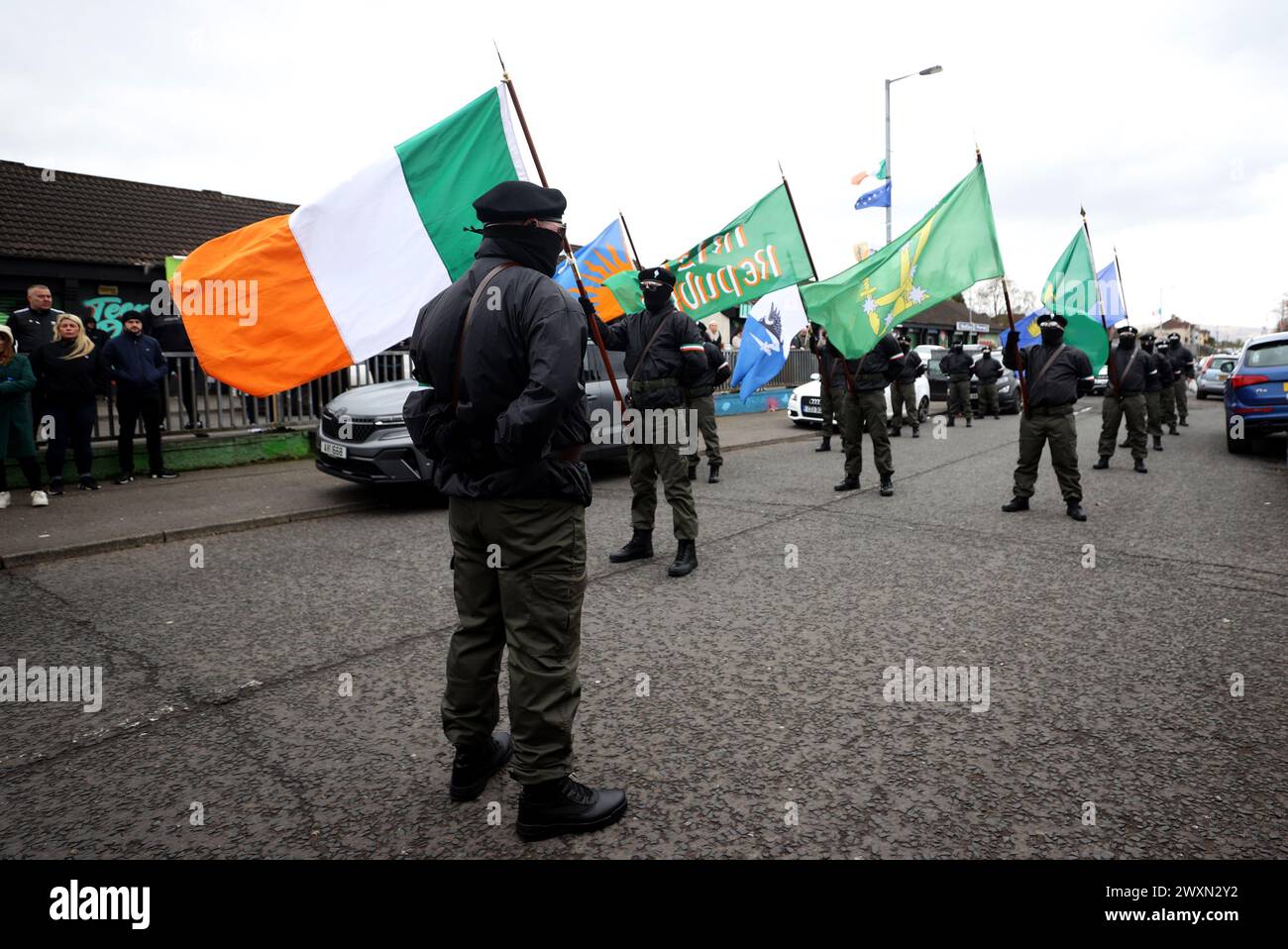 A colour party prepares to start their Easter Monday parade through the ...