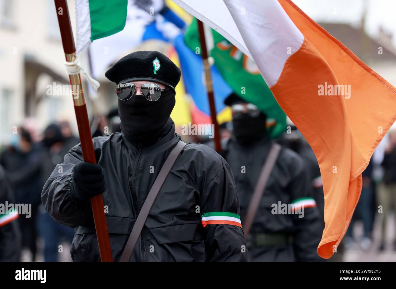 A colour party prepares to start their Easter Monday parade through the ...