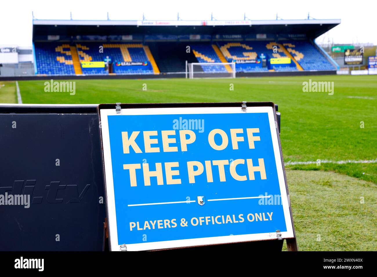 A general view of a Keep Off The Pitch sign after the Sky Bet League ...