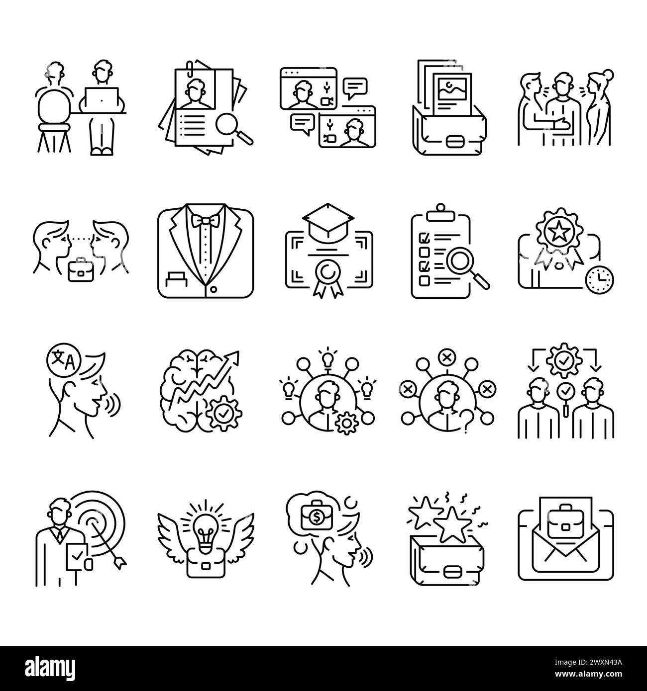 Job interview line black icons set. Signs for web page, mobile app, button, logo. Vector ...