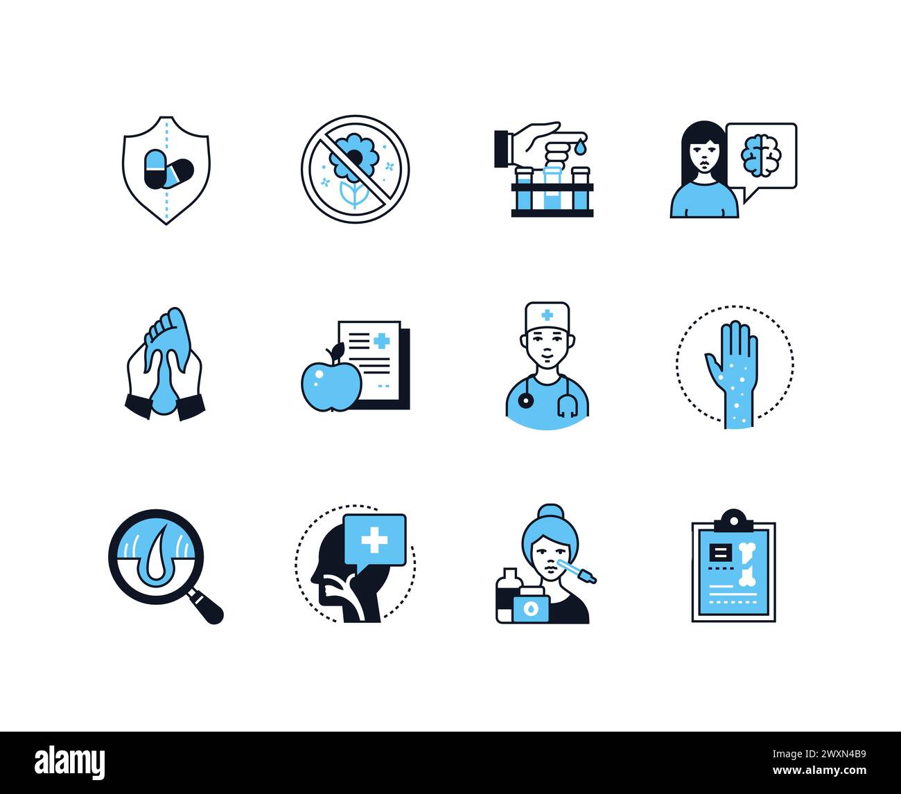 Treatment of patients and drugs - line design style icons set Stock ...