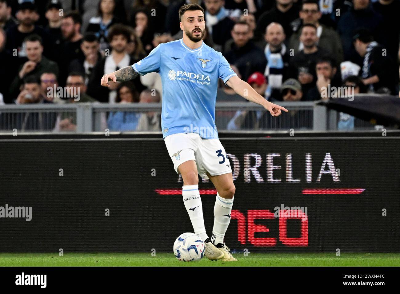 Mario Gila of SS Lazio in action during the Serie A football match between SS Lazio and Juventus ...