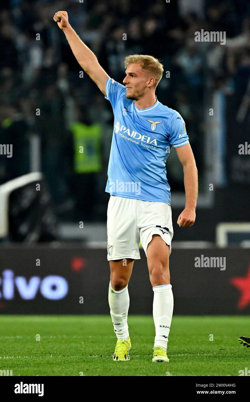 Gustav Isaksen of SS Lazio celebrates at the end of the Serie A ...