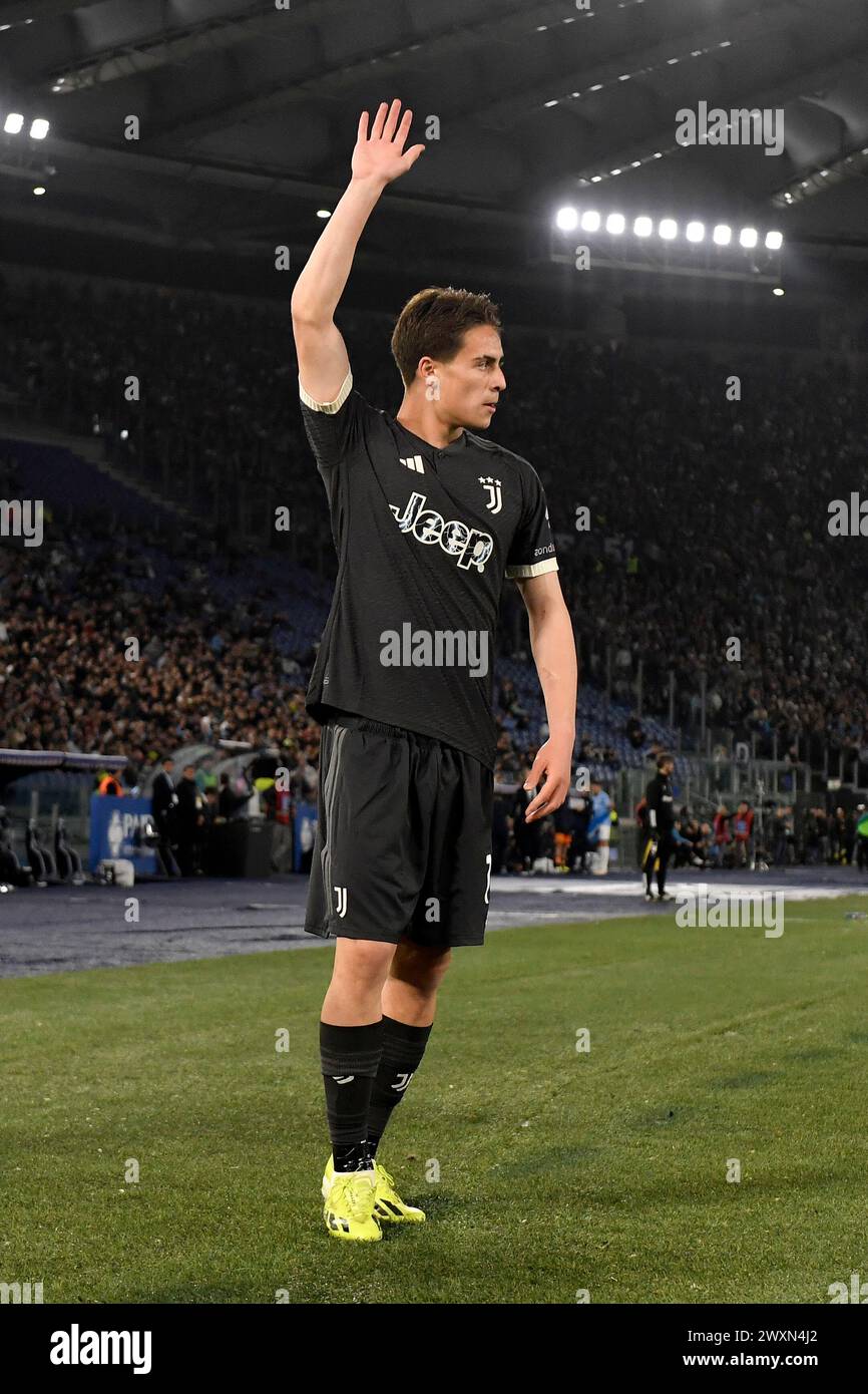 Kenan Yildiz of Juventus FC gestures during the Serie A football match ...