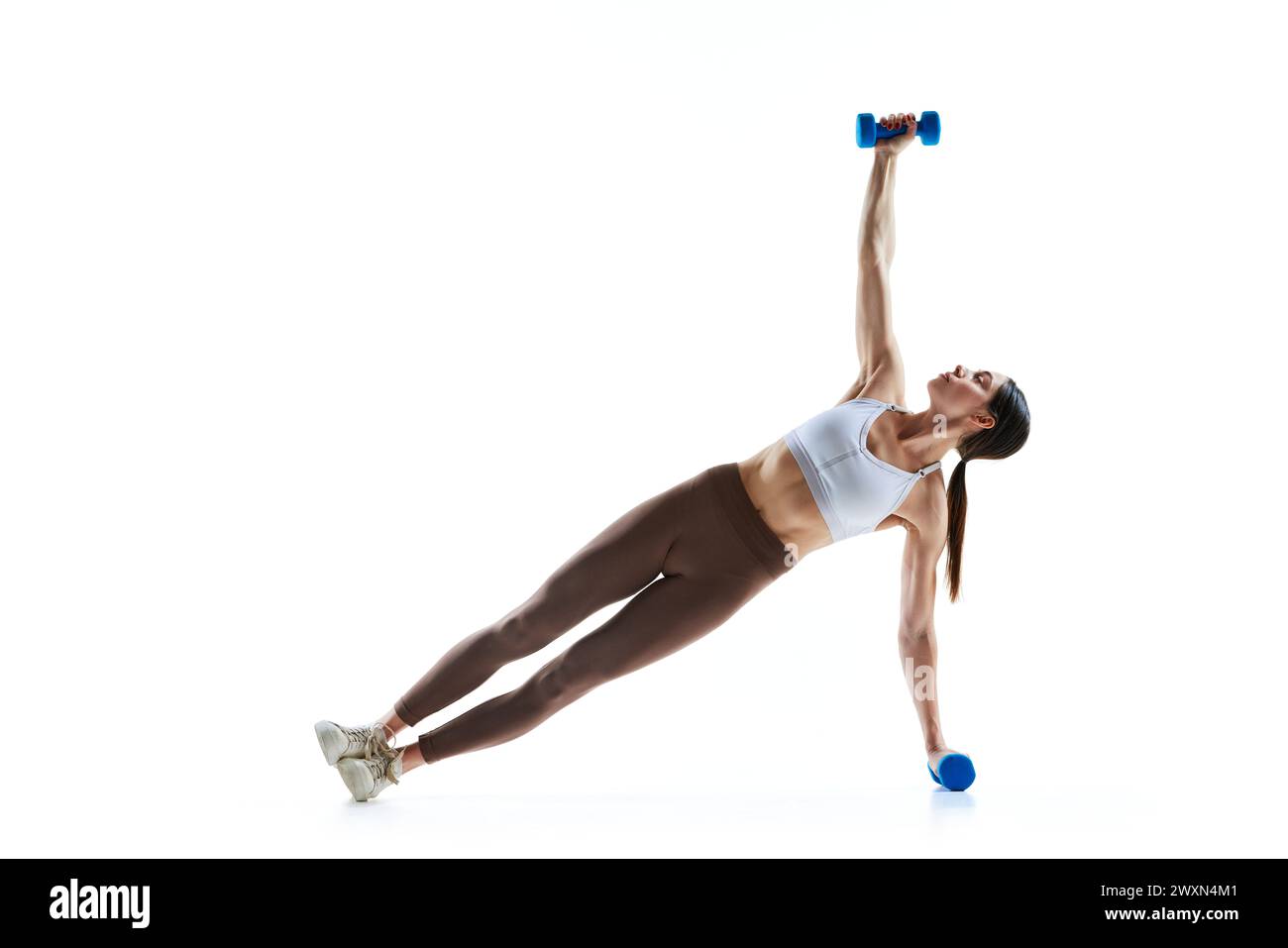 High plank T-Spine rotations with weights, dumbbells training against ...