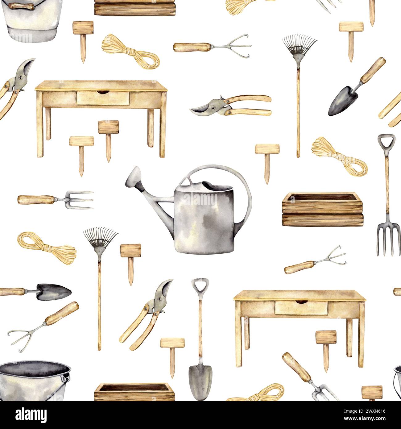 garden tools seamless pattern Stock Photo - Alamy