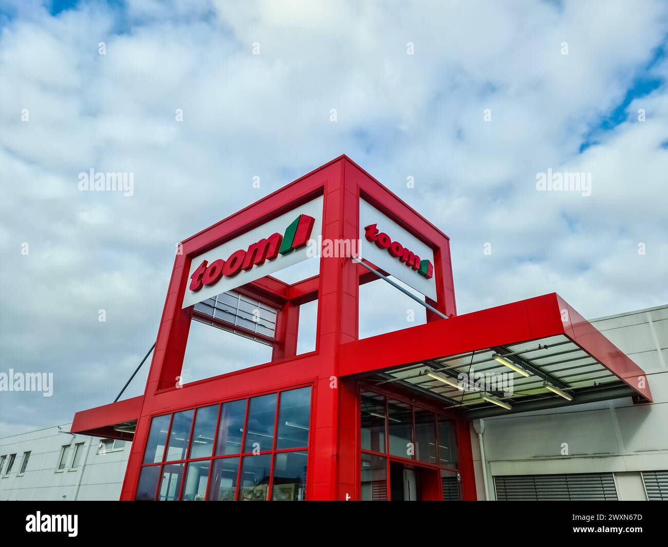 Kiel, Germany - 01. April 2024: The entrance area of a Toom DIY store ...