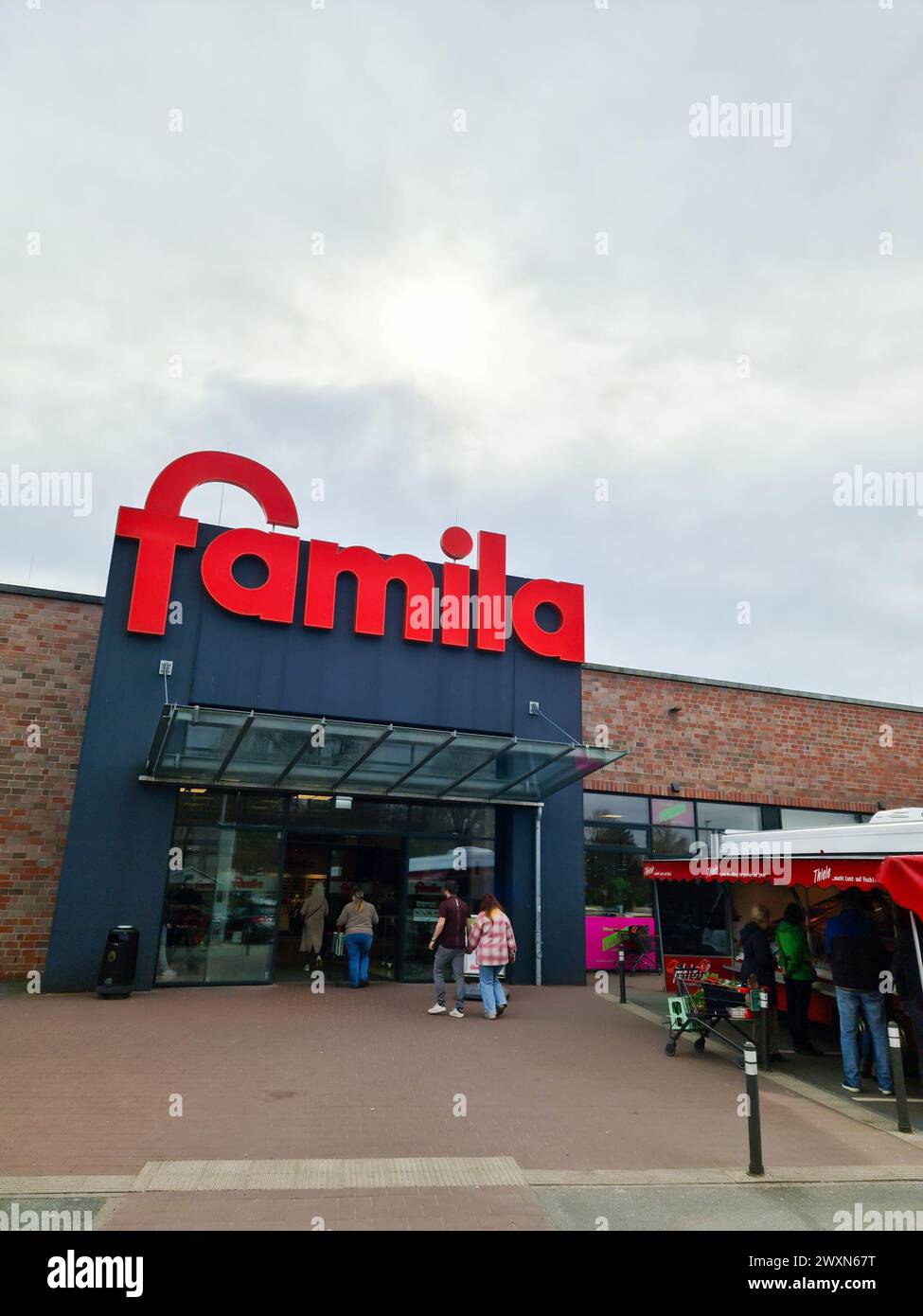 Kiel, Germany - 01. April 2024: Entrance area of a Famila supermarket ...