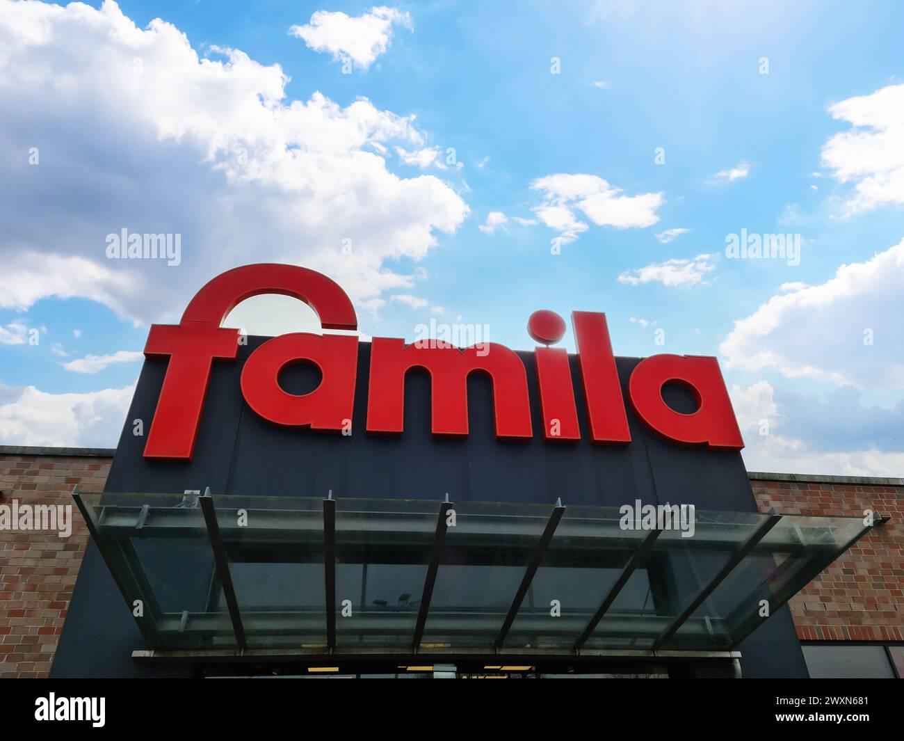 Kiel, Germany - 01. April 2024: Entrance area of a Famila supermarket ...
