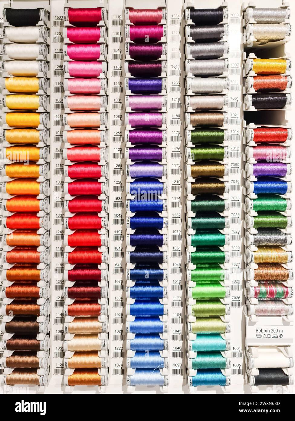 Kiel, Germany - 01. April 2024: A display stand with Gütermann sewing ...