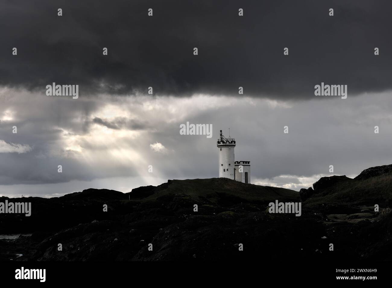 Elie Ness Lighthouse under a Stormy Sky, Ruby Bay, Elie, Fife, Scotland ...