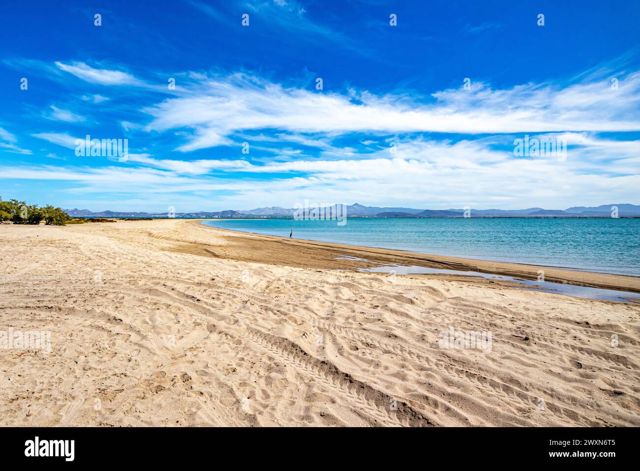 Mexican coastal beach landscape against blue sky with white clouds ...