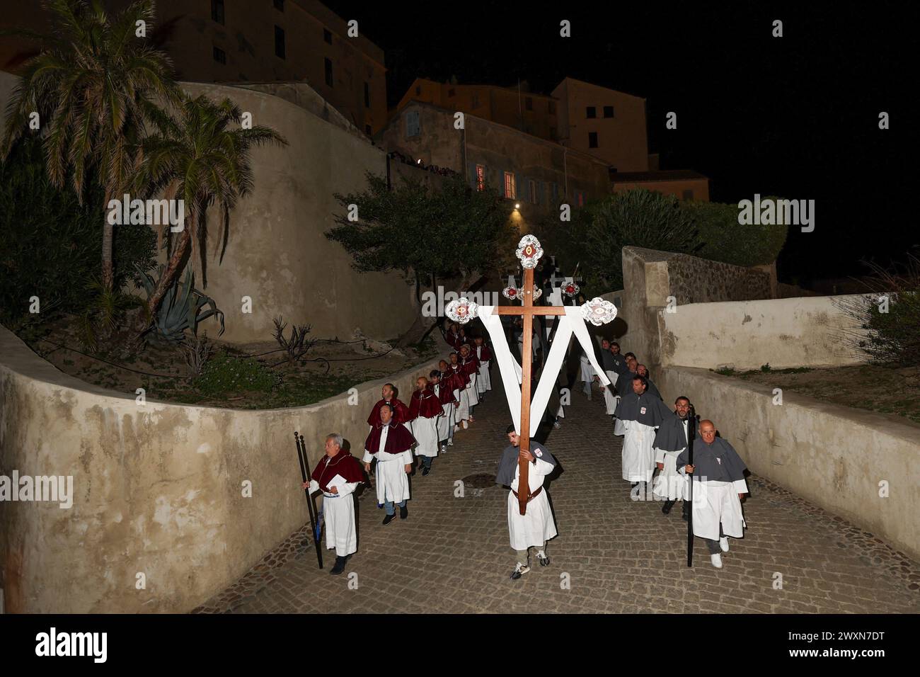 The traditional 'Granitula' procession in the streets of Calvi, Corsica ...
