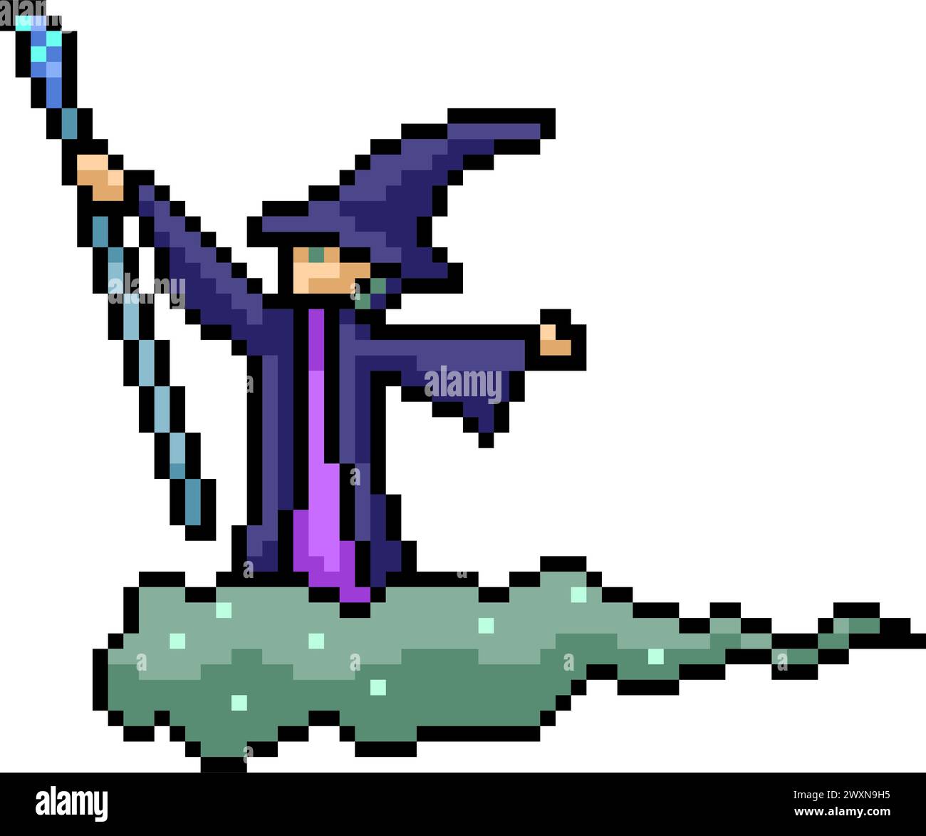 pixel art of wizard ride cloud isolated background Stock Vector Image ...