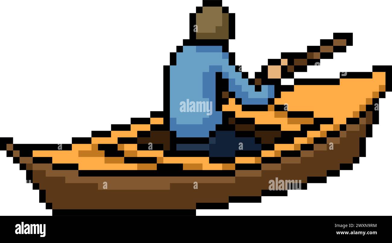 pixel art of small paddle boat isolated background Stock Vector Image ...