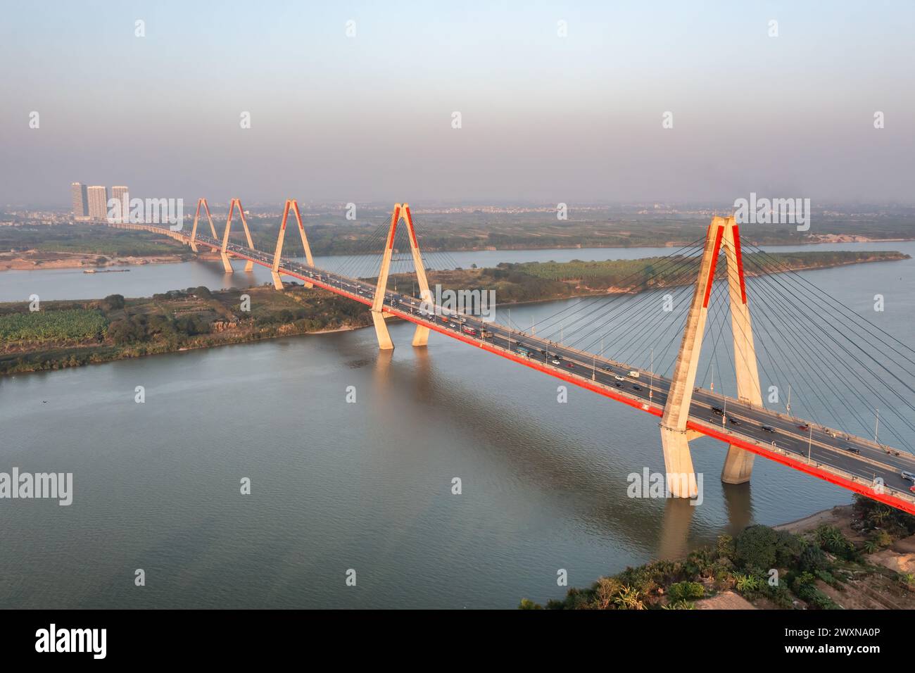 Aerial view of Nhat Tan bridge in Ha Noi, Vietnam. Nhat Tan Bridge is a ...