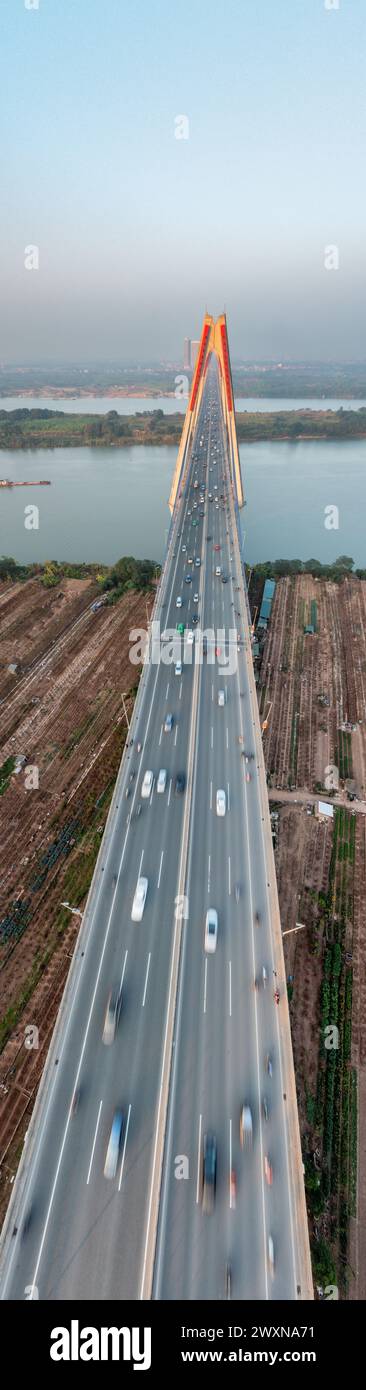 Aerial view of Nhat Tan bridge in Ha Noi, Vietnam. Nhat Tan Bridge is a ...