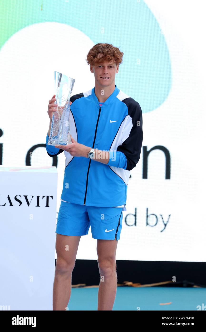 MIAMI GARDENS, FLORIDA - MARCH 31: Jannik Sinner of Italy poses with ...