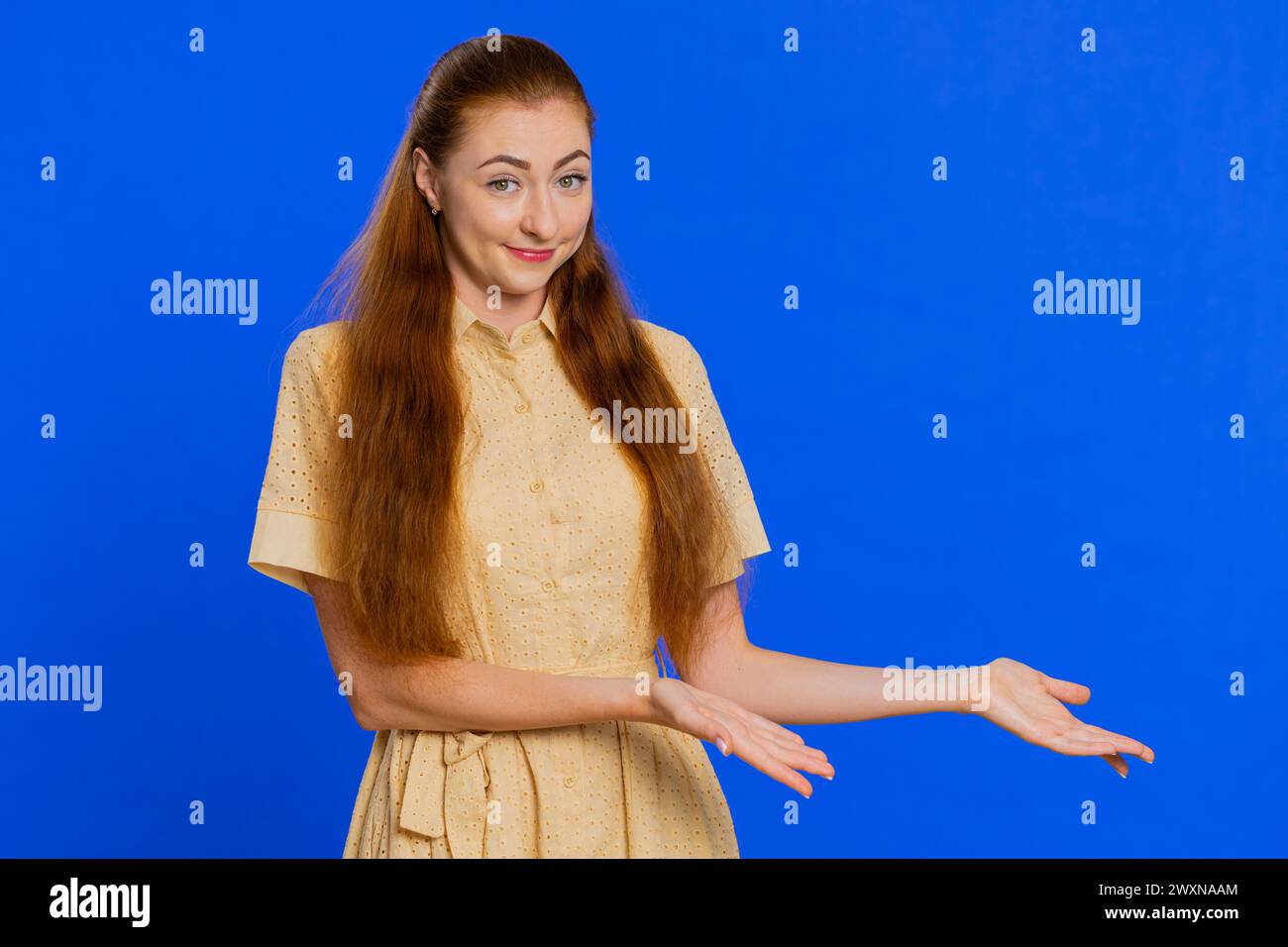 Woman raising hands asking what why reason of failure, demonstrating ...