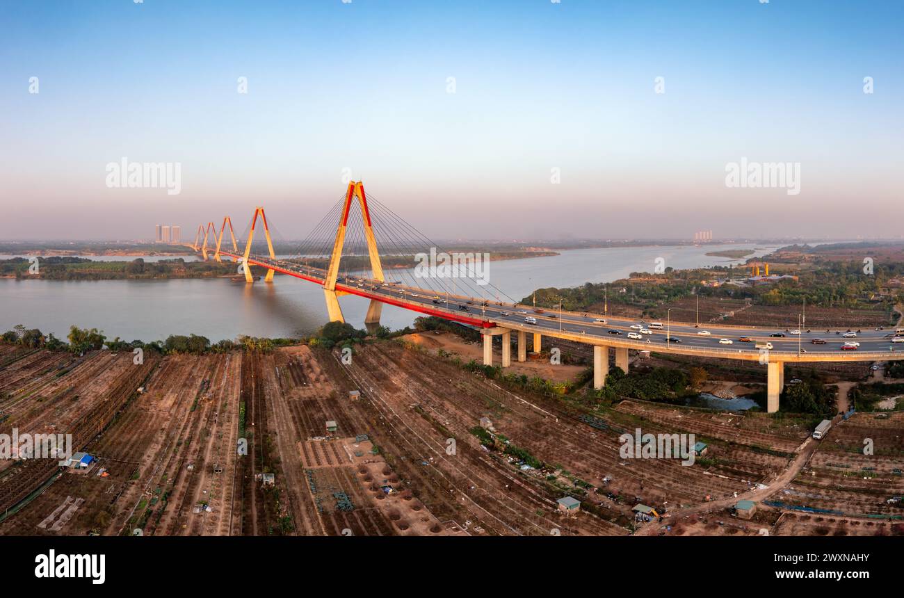 Aerial view of Nhat Tan bridge in Ha Noi, Vietnam. Nhat Tan Bridge is a ...