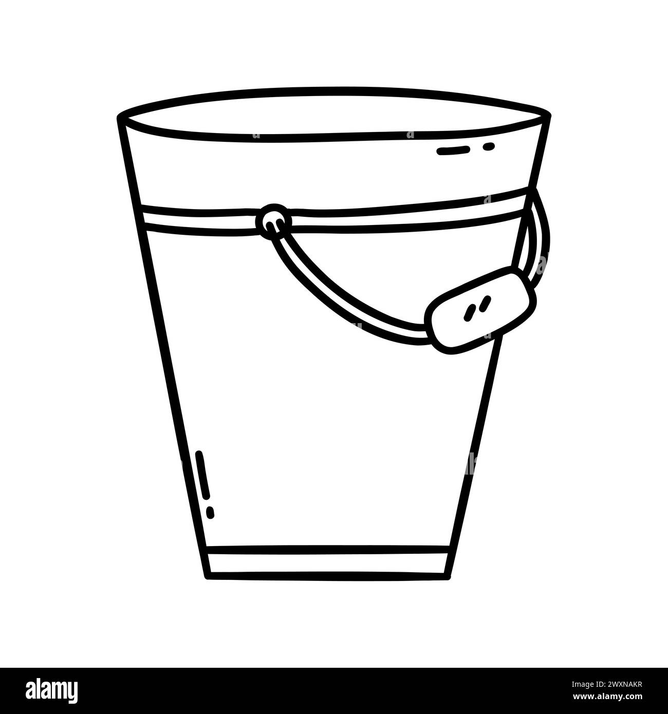 Household bucket with handle. Rustic container for housework. Black and ...