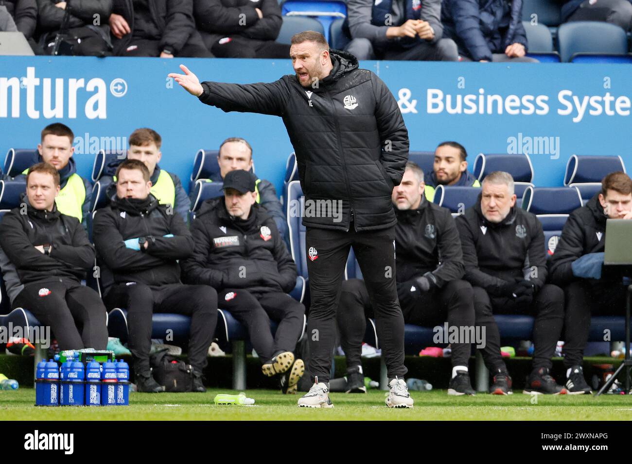 Bolton Wanderers manager Ian Evatt gestures on the touchline during the ...