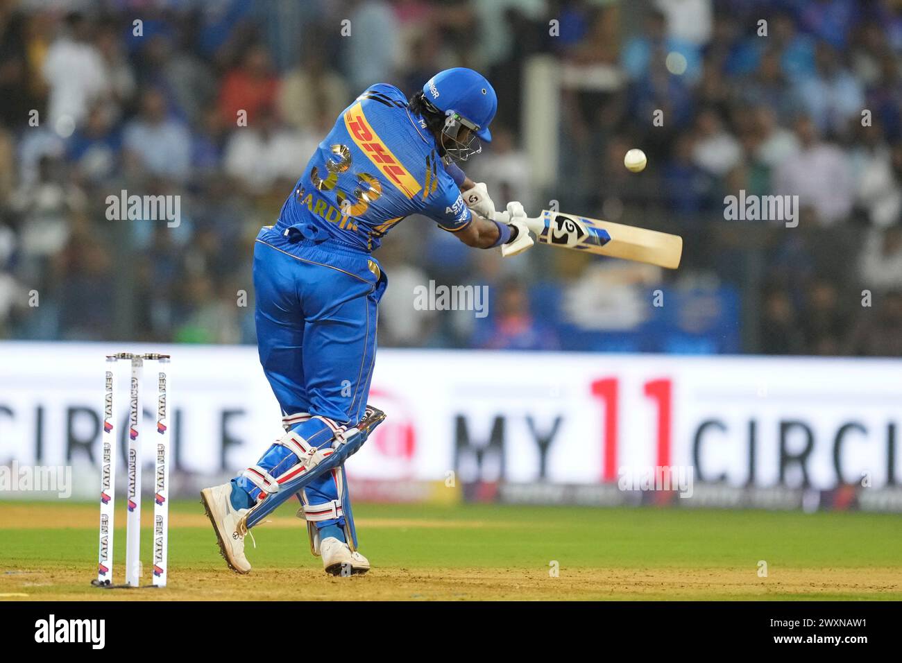 Mumbai Indians' captain Hardik Pandya plays a shot during the Indian ...