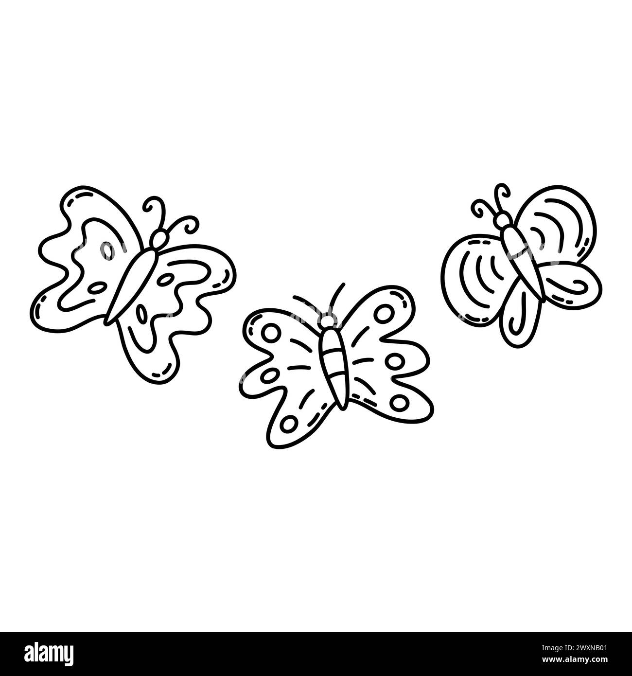 Three beautiful butterflies. Black and white vector isolated ...