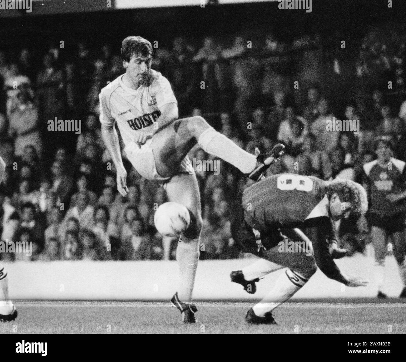 TOTTENHAMS MARK FALCO MISSES THE BALL AND KICKS SOUTHAMPTON'S GLEN ...
