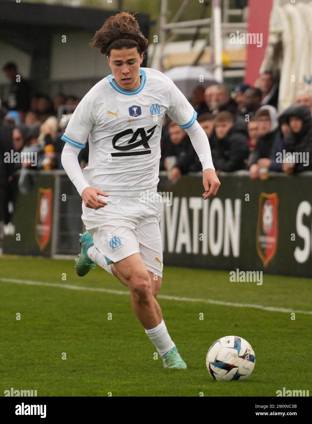 Rennes, France. 01st Apr, 2024. Max Corbon of Olympique de Marseille ...