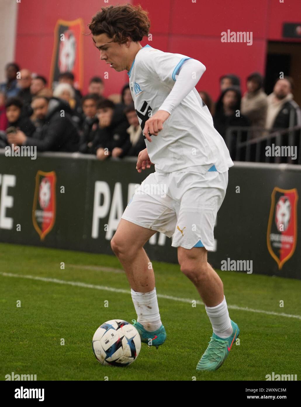 Rennes, France. 01st Apr, 2024. Max Corbon of Olympique de Marseille ...