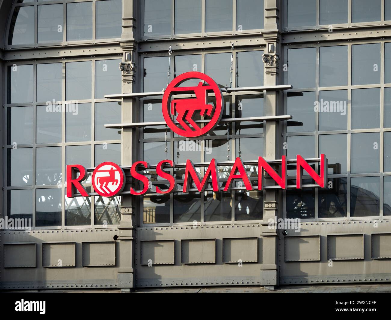 Rossmann logo sign of the German drug store chain on a building facade ...