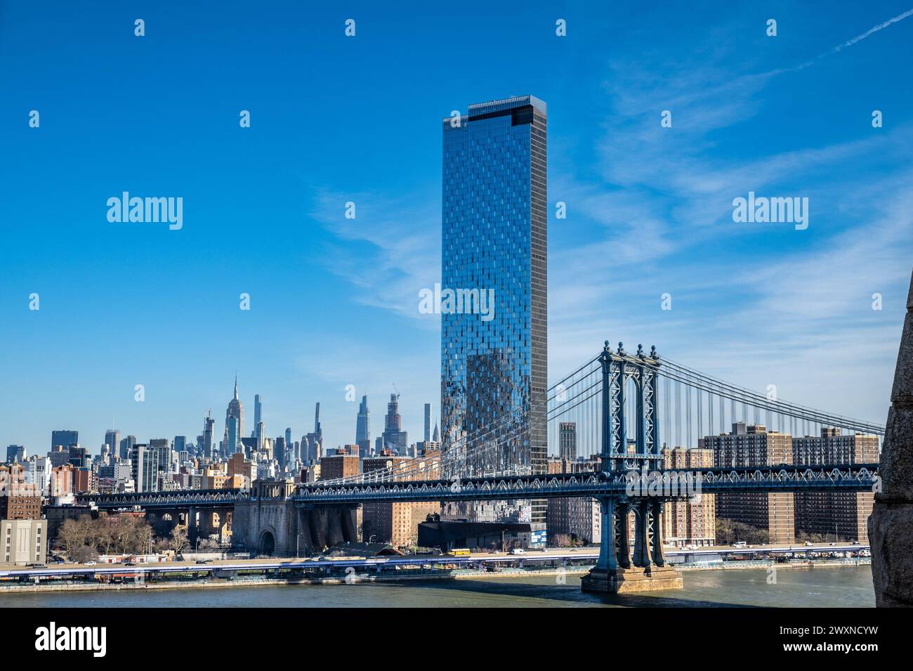 View from Brooklyn Bridge walkway in the New York City borough of ...