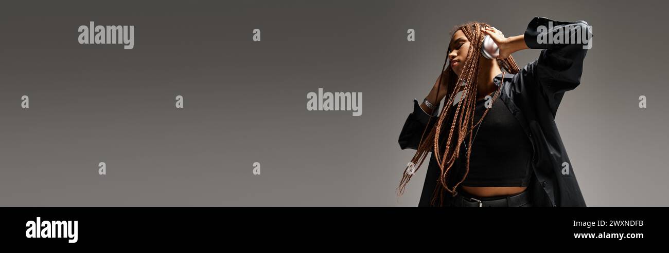 ecstatic dance of african american woman in 20s with dreadlocks and ...