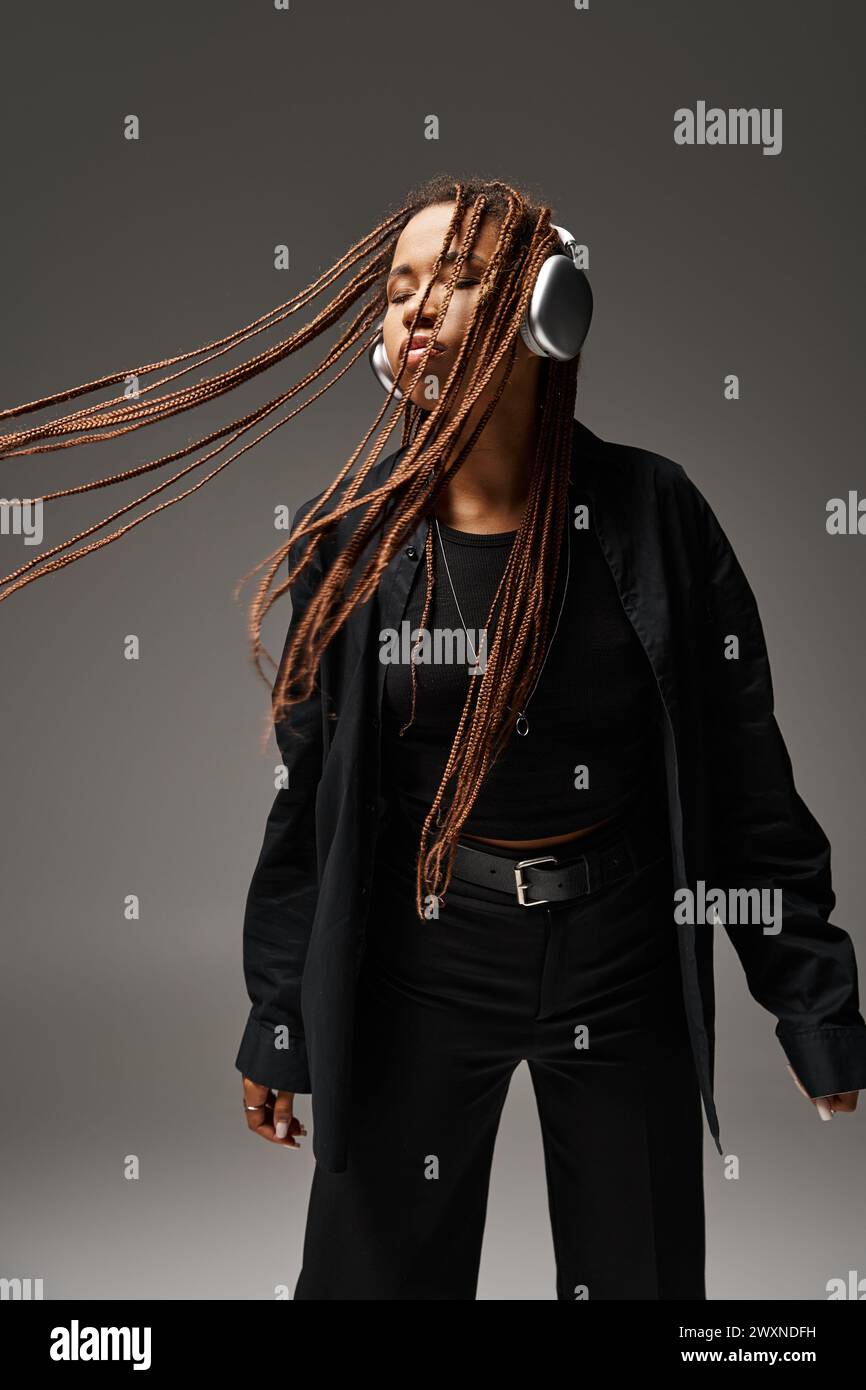 ecstatic dance of carefree african american woman with dreadlocks and ...