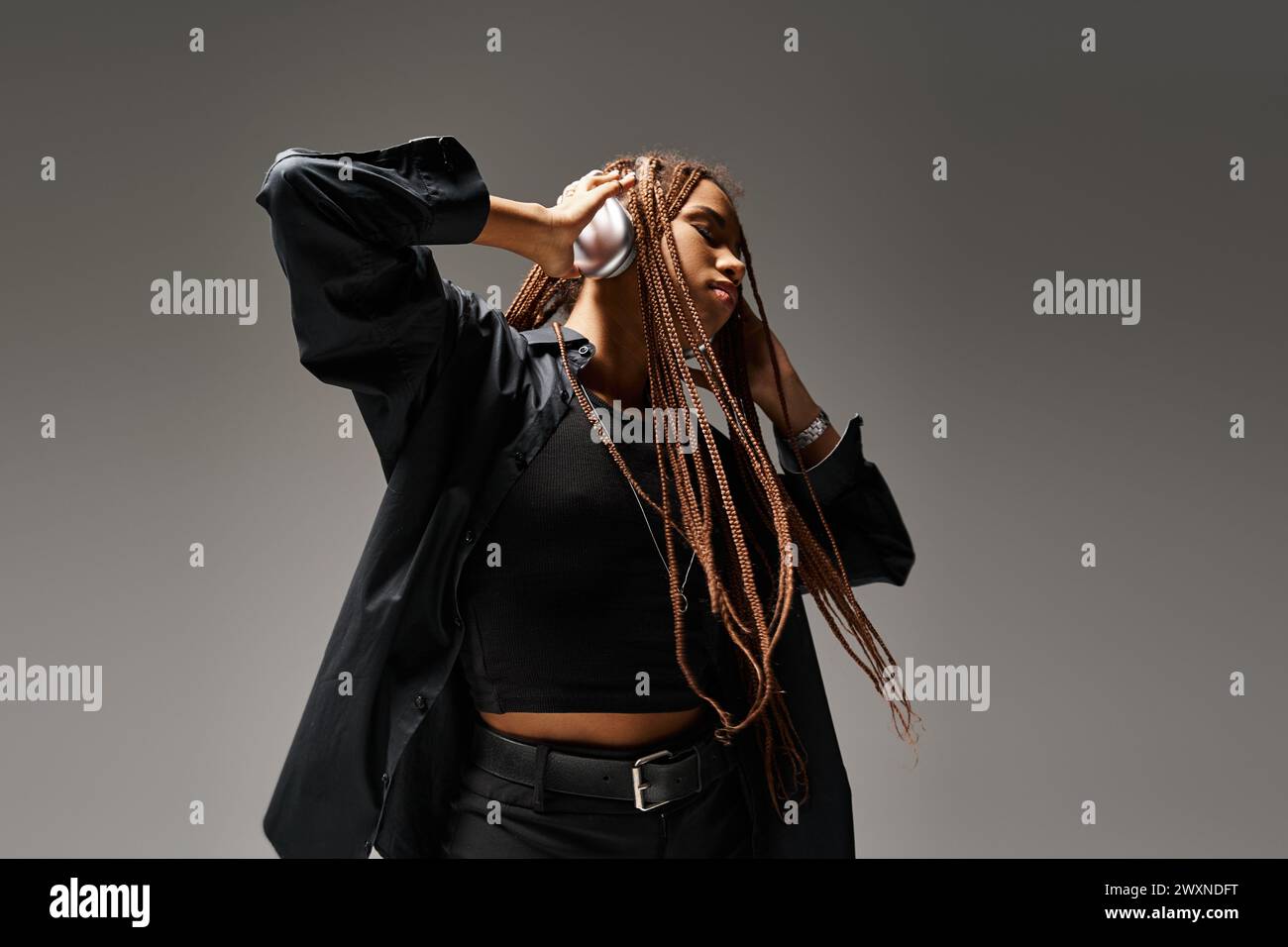 ecstatic dance of african american woman in her 20s with dreadlocks and ...