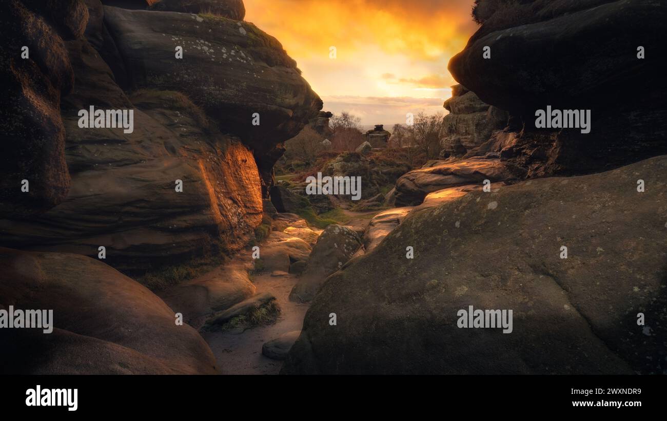 sunset from Brimham Rocks looking out onto Nidderdale Valley Stock ...