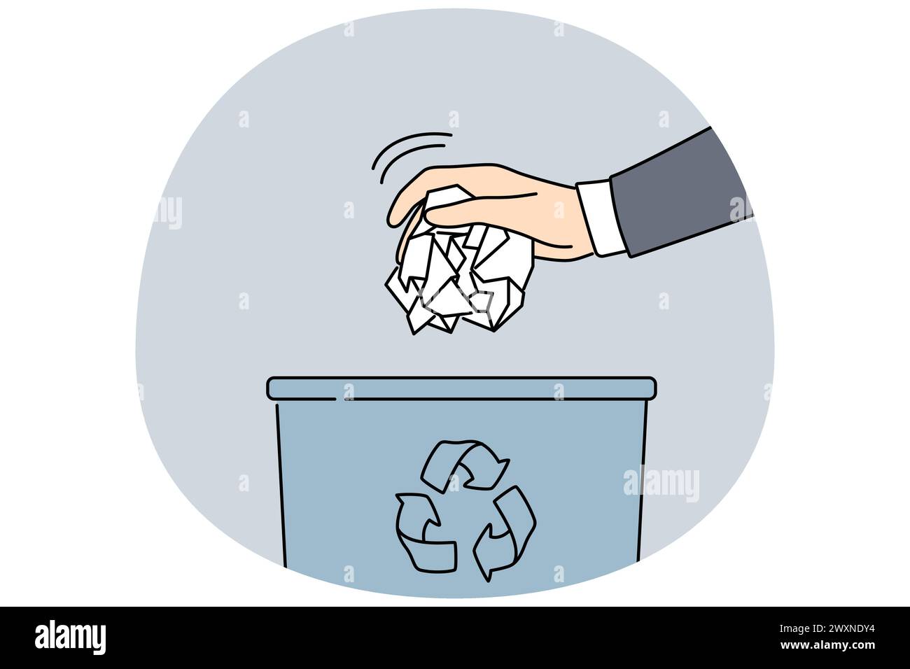 Man hand put paper in trash bin. Closeup of male throw crumpled ...