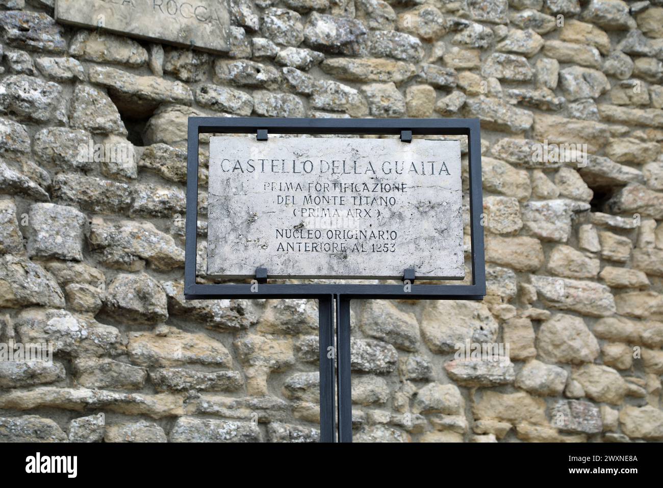 Castello della Guaita sign in San Marino Stock Photo - Alamy