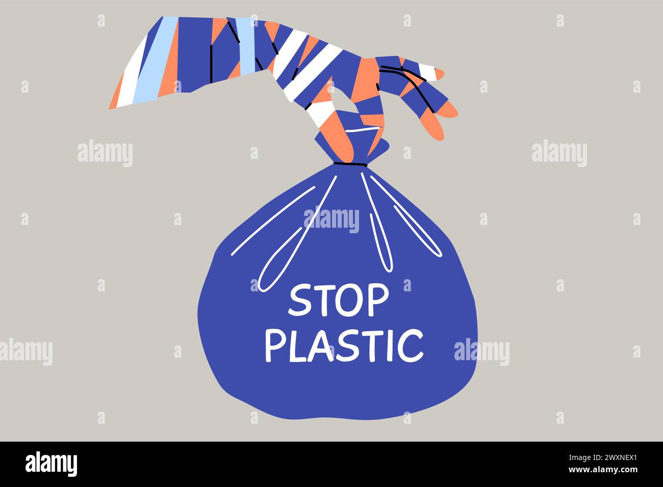 Inscription stop plastic on bag of garbage, for concern for reducing ...