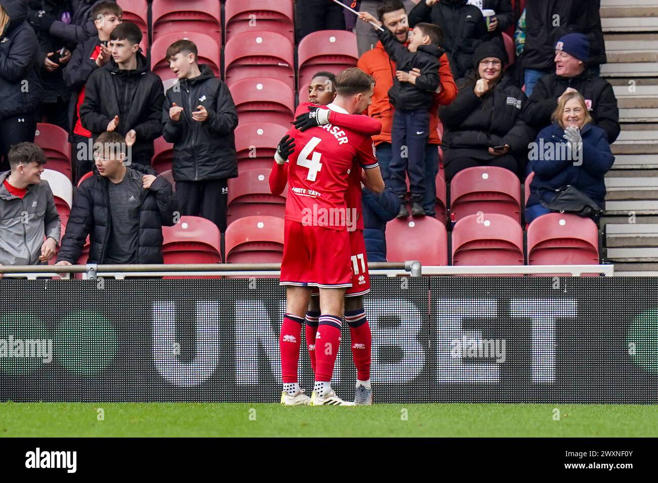 Middlesbrough, UK. 01st Apr, 2024. Middlesbrough midfielder Isaiah ...
